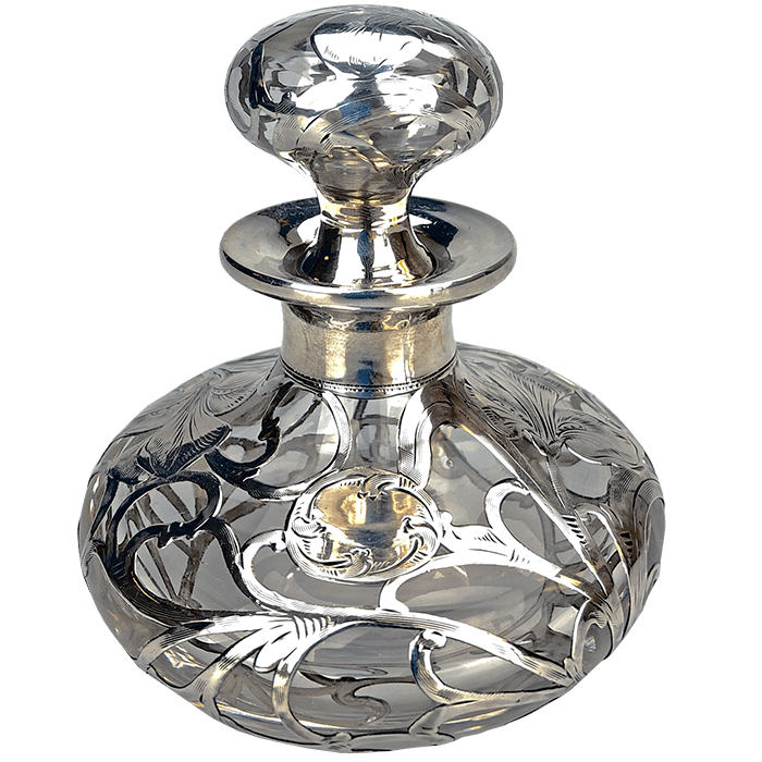 Alvin Silver Co Glass Cologne Bottle with Sterling Silver Overlay ...